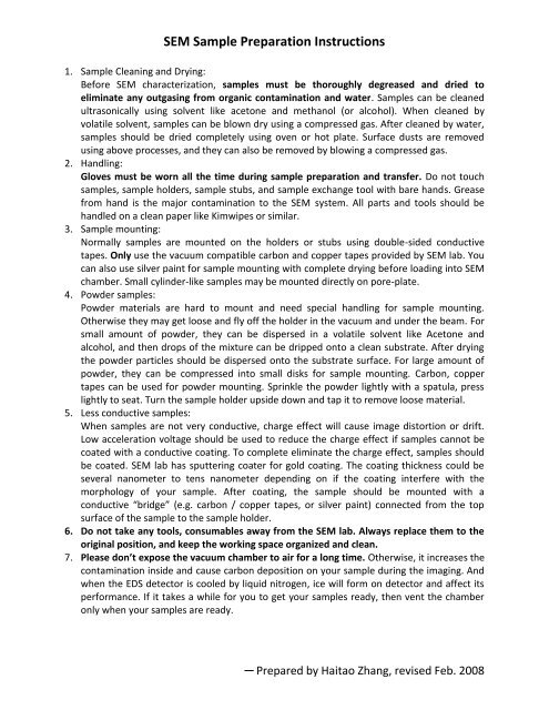 SEM Sample Preparation Instructions