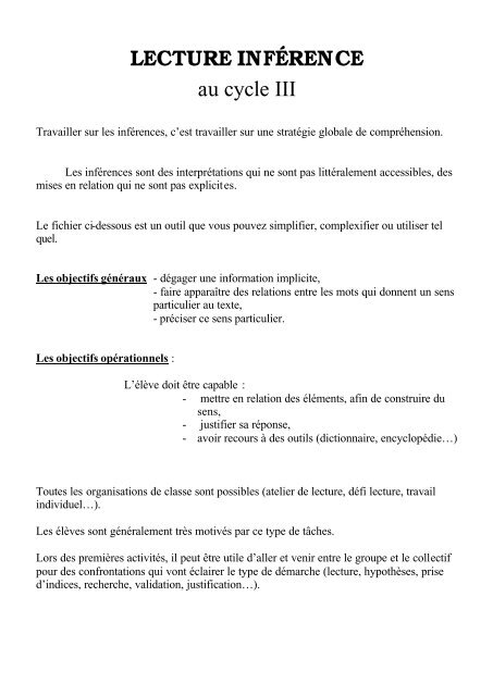 Lecture inférence au cycle 3 - Circonscription de Saumur 1