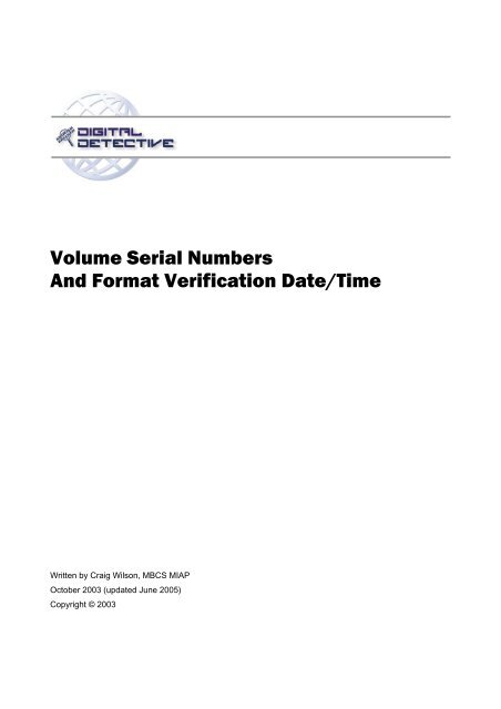 Volume Serial Numbers And Format Verification Date/Time