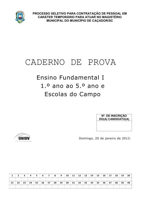 CADERNO DE PROVA - Concursos - UNIUV