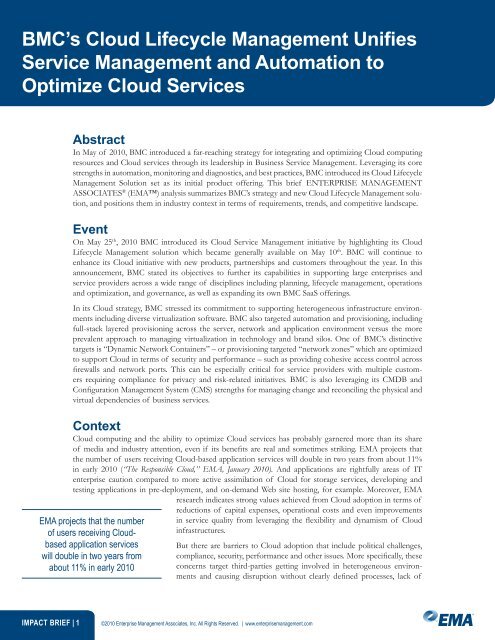 BMC's Cloud Lifecycle Management Unifies Service ... - BMC Software
