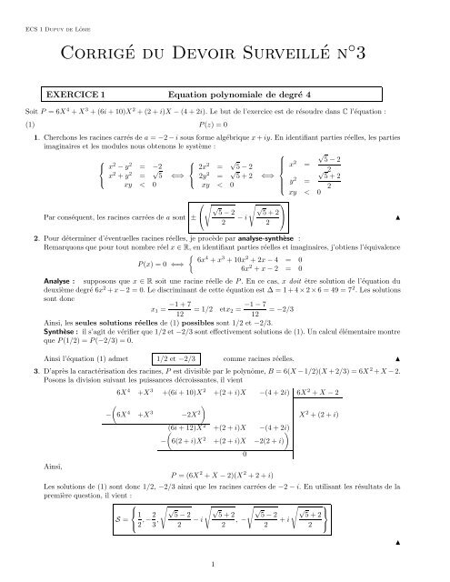 Corrigé du Devoir Surveillé n3 - ECS1