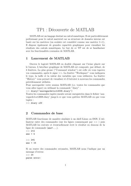 TP1 : Découverte de MATLAB