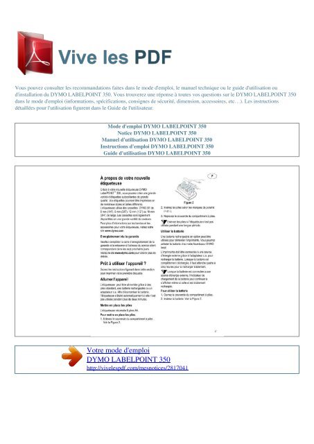 Manuel d'utilisation DYMO LABELPOINT 350 - VIVE LES PDF