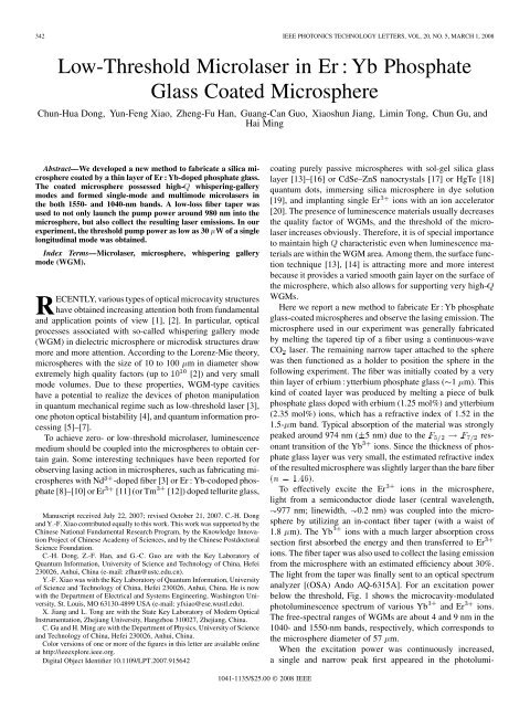 Low-Threshold Microlaser in Er : Yb Phosphate Glass Coated ...