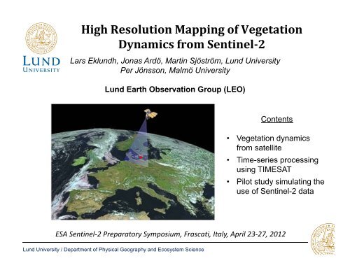 High Resolution Mapping of Vegetation Dynamics from Sentinel-2