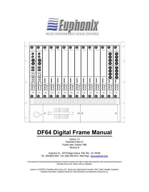 DF64 Digital Frame Manual - Euphonix