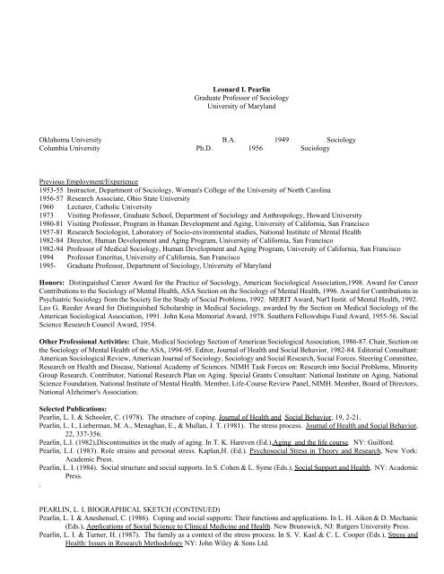 Leonard I. Pearlin - College of Behavioral and Social Sciences ...