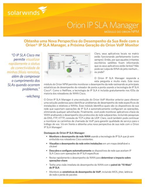 Orion IP SLA Manager - SolarWinds