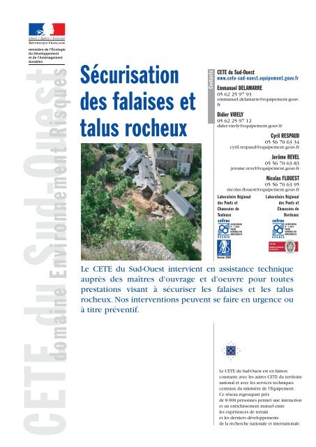 Sécurisation des falaises et talus rocheux - CETE du Sud-Ouest