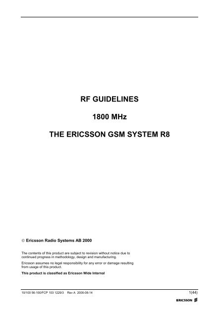 RF GUIDELINES 1800 MHz THE ERICSSON GSM SYSTEM R8