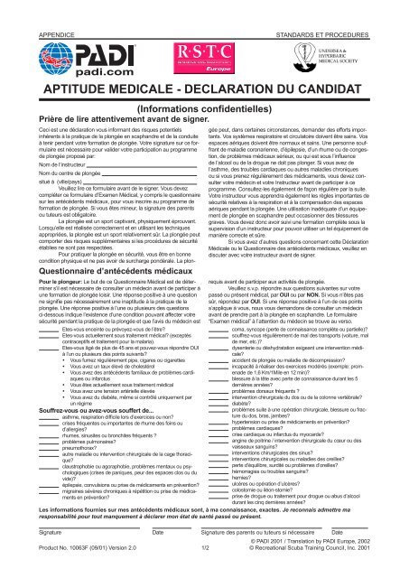 certificat médical - Padi