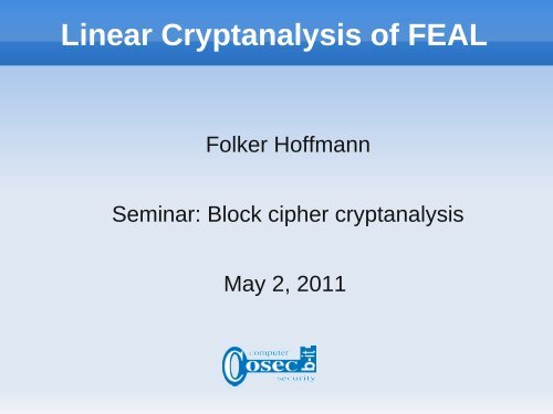 Linear Cryptanalysis of FEAL - b-it cosec