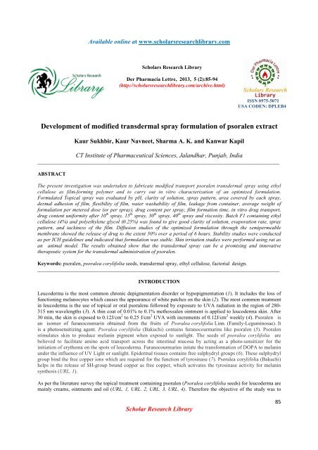 Development of modified transdermal spray formulation of psoralen ...