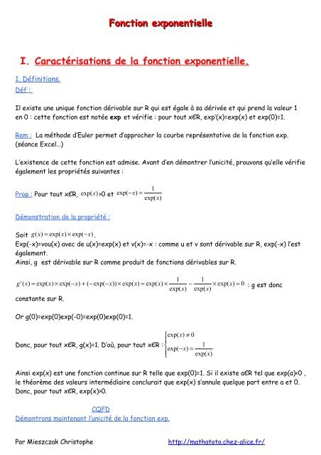 Fonction exponentielle - Mathatoto