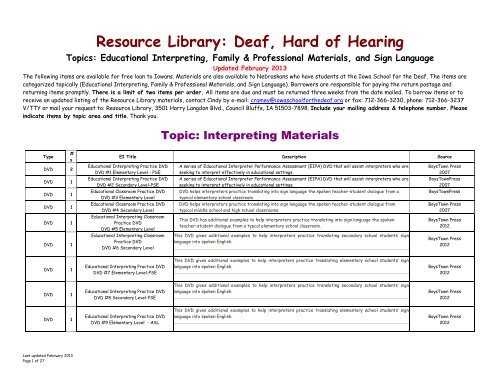 Topic: Sign Language Materials - Iowa School for the Deaf