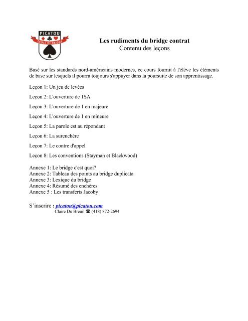 Les rudiments du bridge contrat - picatou.com