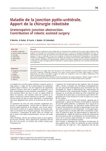 Maladie de la jonction pyélo-urétérale. Apport de la chirurgie robotisée