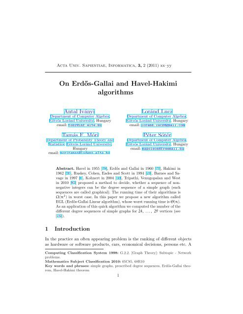 On Erd˝os-Gallai and Havel-Hakimi algorithms