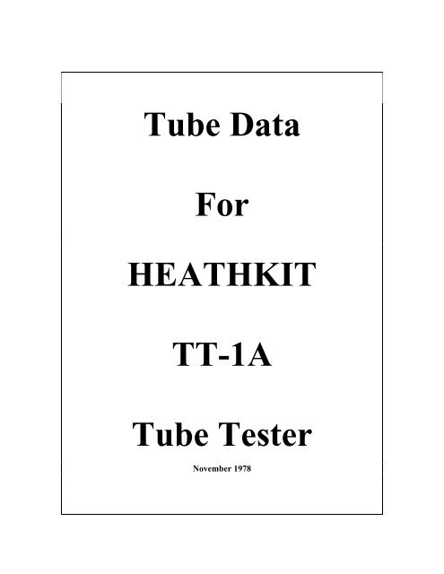 Tube Data For HEATHKIT TT-1A Tube Tester