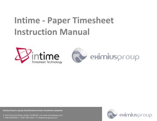 intime Manual Paper Timesheet Submission - Eximius Group