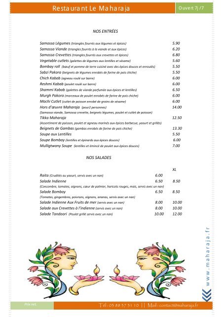 Télécharger notre carte de menu. - Restaurant Indien LE MAHARAJA