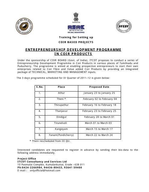 Entrepreneurship Development Programme (EDP) in ... - Coir Board