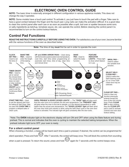 ELECTRONIC OVEN CONTROL GUIDE Control Pad Functions