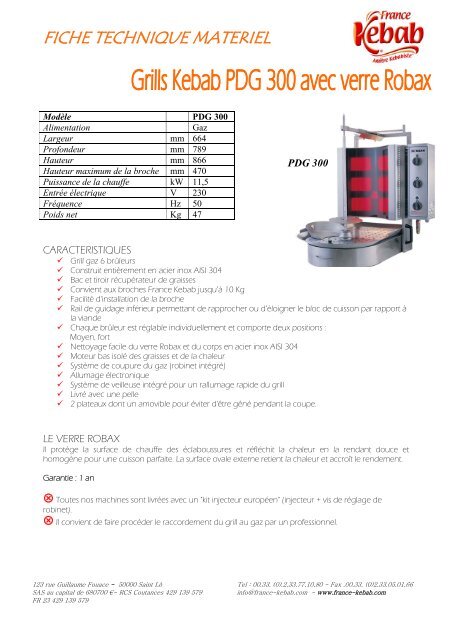 FICHE TECHNIQUE MATERIEL - France Kebab