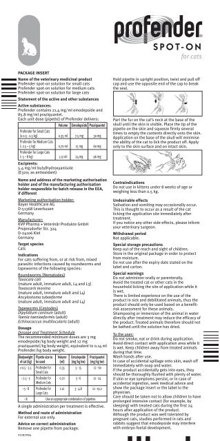 Profender® Spot-on - Package Insert - English - Bayer Animal Health