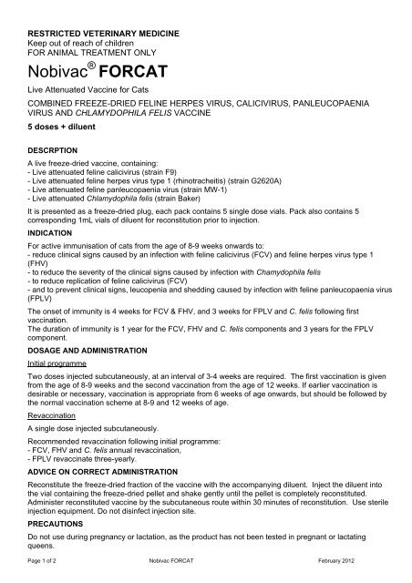 Nobivac Forcat Label - MSD Animal Health
