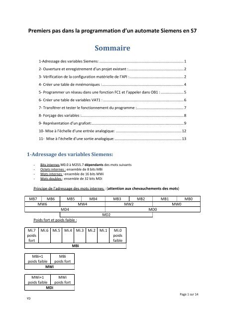Premiers pas logiciel S7 de Siemens