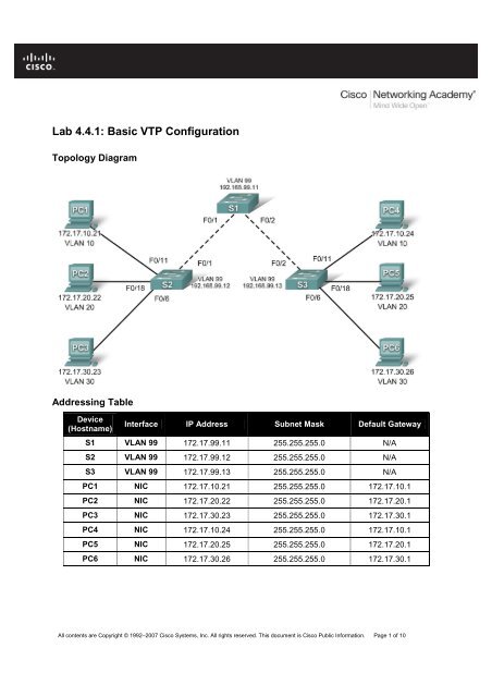 Lab 4.4.1: Basic VTP Configuration