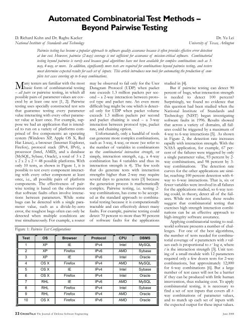 Automated Combinatorial Test Methods – Beyond Pairwise Testing