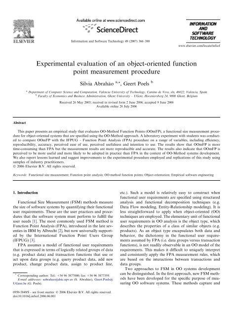 Experimental evaluation of an object-oriented function point ...
