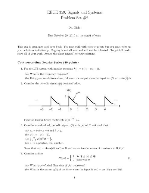 EECE 359: Signals and Systems Problem Set #2 - Courses