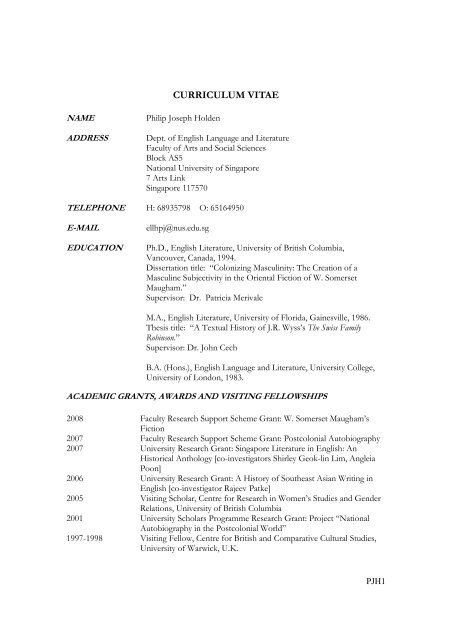 CURRICULUM VITAE - NUS Home