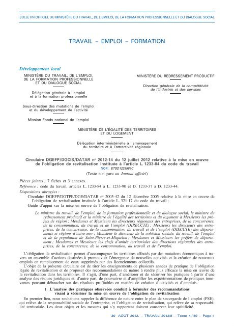 Circulaire DGEFP/DGCIS/DATAR n° 2012-14 du 12 juillet 2012