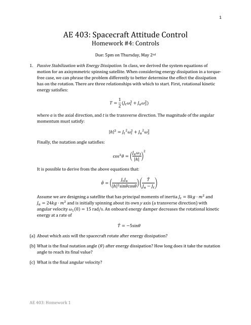 AE 403: Spacecraft Attitude Control