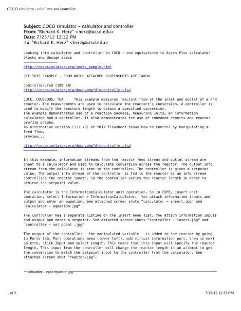 COCO simulator - calculator and controller - Courses