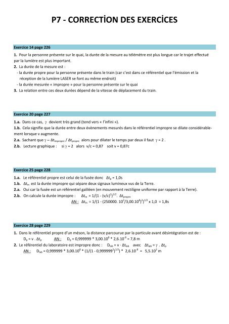 P7 - CORRECTİON DES EXERCİCES