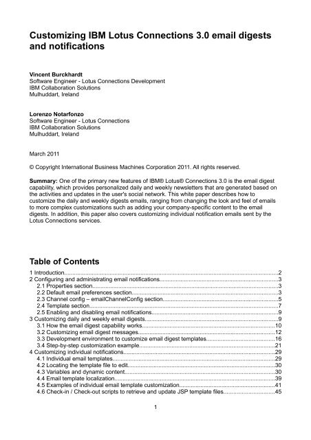 Customizing IBM Lotus Connections 3.0 email digests and ...