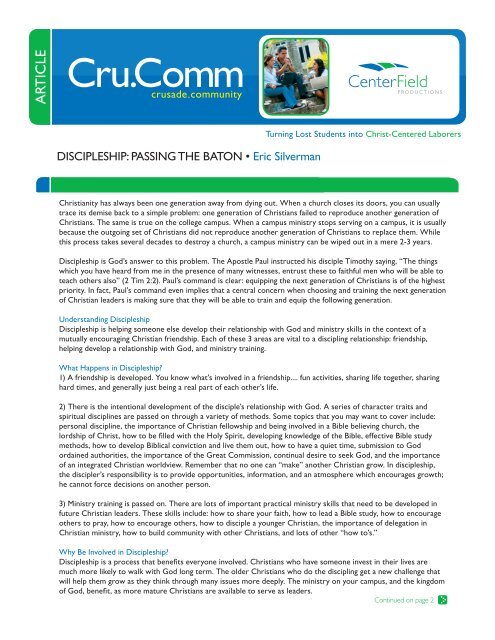 Discipleship: Passing the Baton, by Eric Silverman - Cru Press Green