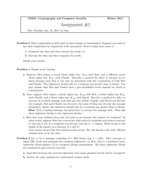 Assignment #1 - Stanford Crypto Group