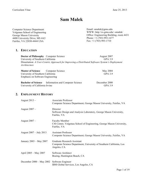 Sam Malek - Department of Computer Science - George Mason ...