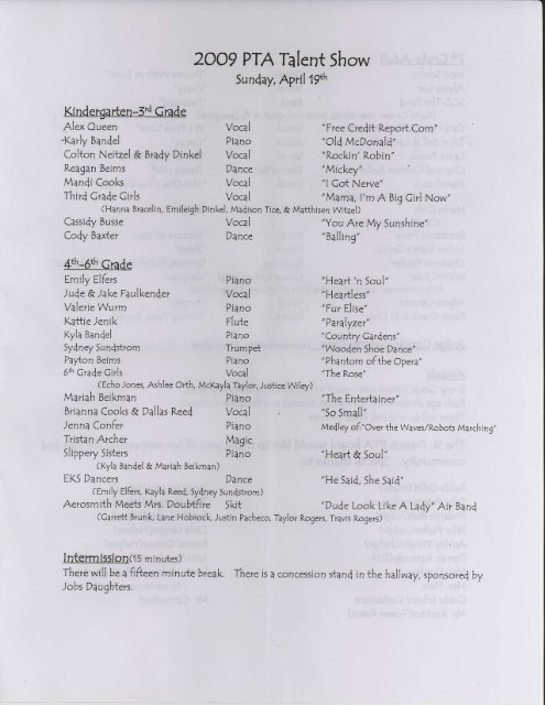 to view the talent show program listing all participants