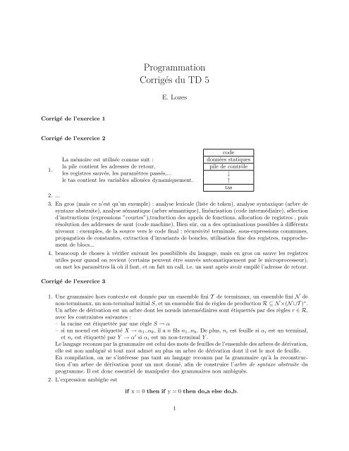 Programmation Corrigés du TD 5 - LSV, Cachan