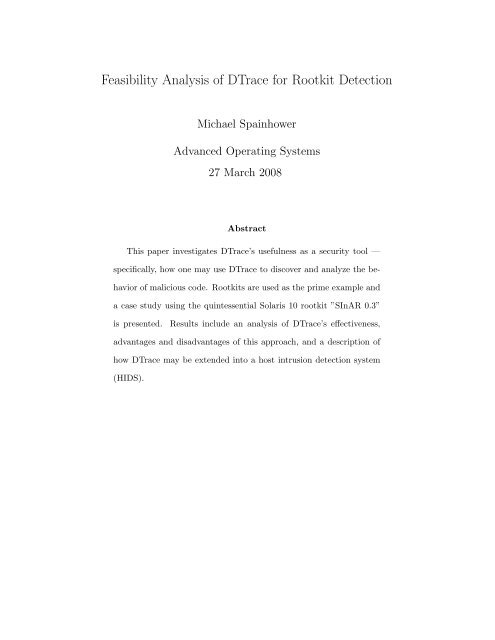Feasibility Analysis Of Dtrace For Rootkit Detection