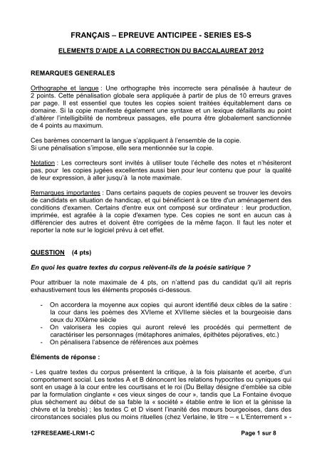 Corrigé du bac S - Francais 2012 - Métropole - Sujet de bac Corrigé du bac S - Francais 2012 - Métropole - Sujet de bac