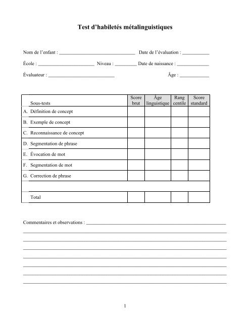 Test des habiletés métalinguistiques